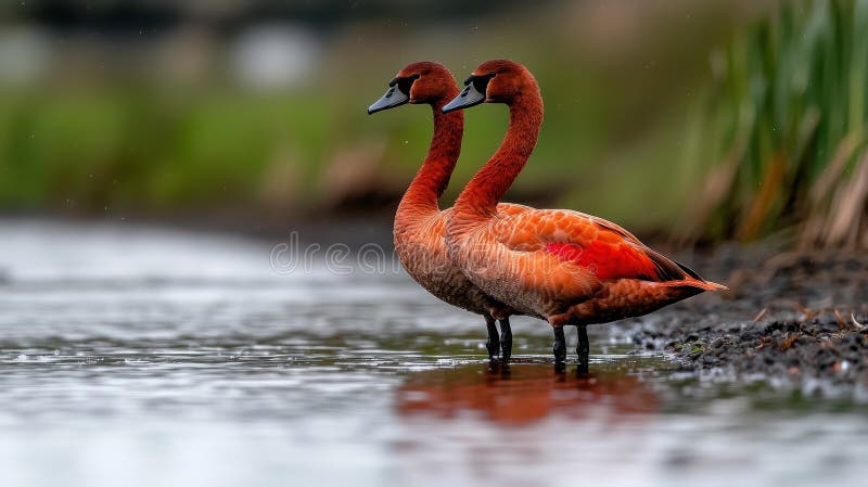 Two Red Ducks Standing in the Water Stock Illustration - Illustration ...