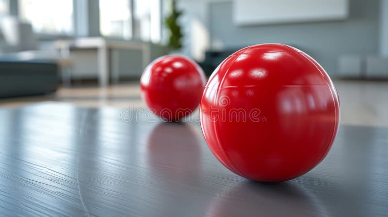 Two Red Exercise Balls in a Modern Home Gym Setting. Stock Image ...