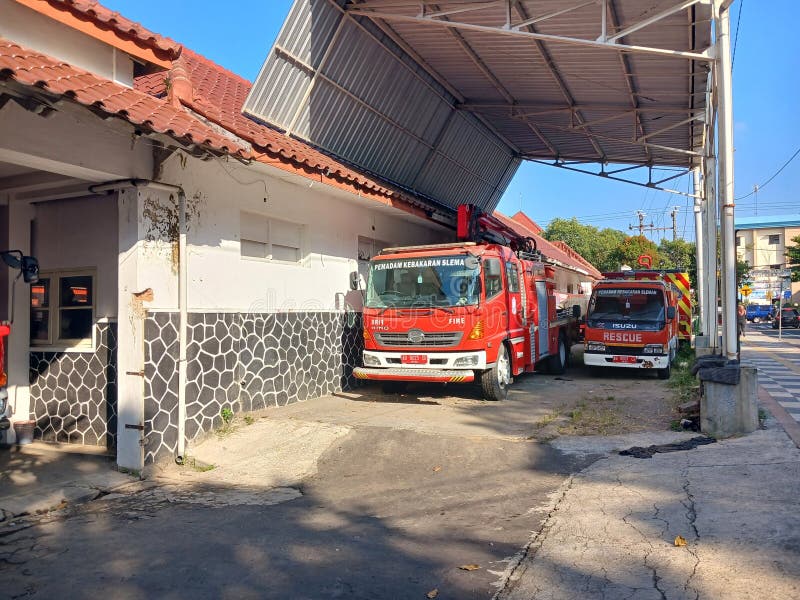 Two Red Fire Engines Were Parked Editorial Image - Image of wheel ...