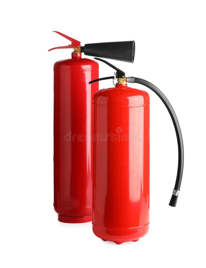 Two Red Fire Extinguishers on White Background Stock Photo - Image of ...