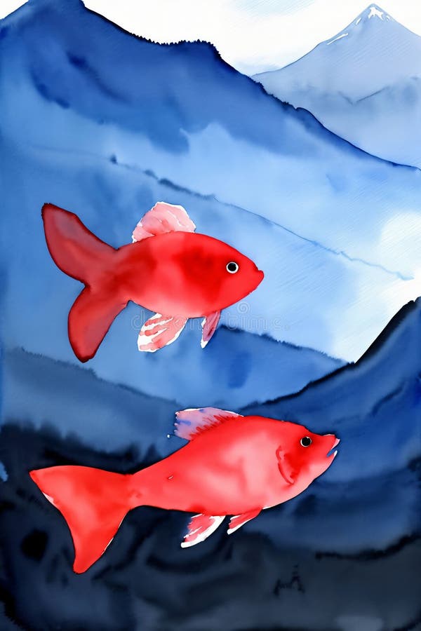 Two Red Fish are Swimming in the Water. Generative AI Stock ...