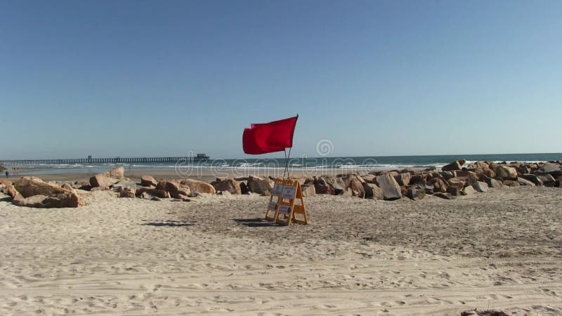 Two Red Flags Flying in Strong Wind at Beach Stock Video - Video of ...
