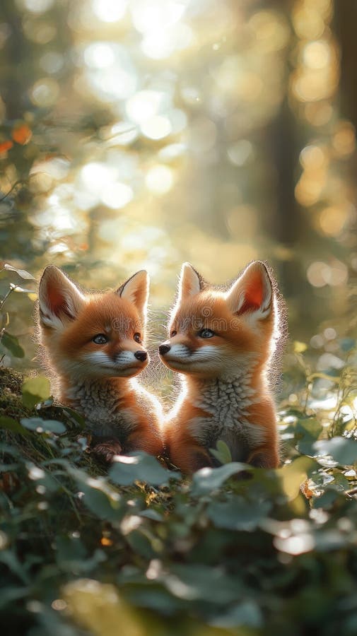 Two Red Fox Cubs Relaxing in the Forest Stock Illustration ...
