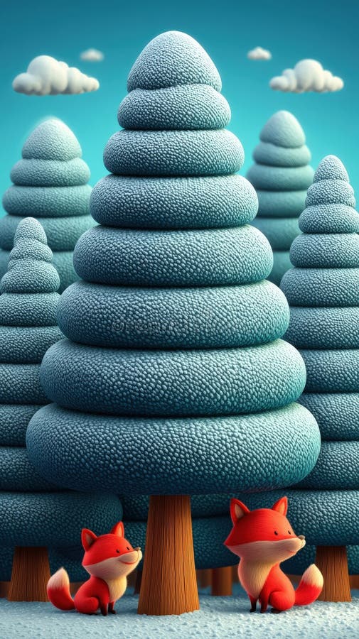 Two Red Foxes Sitting on Grass Near a Dense Forest of Green Trees ...