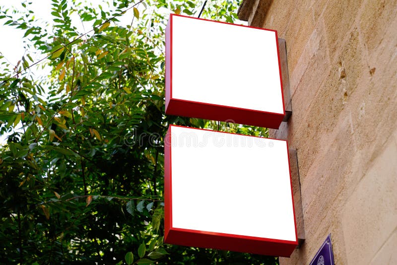 Two Red Frame Signboard Side View of Empty White Mock-up Modern Stock ...