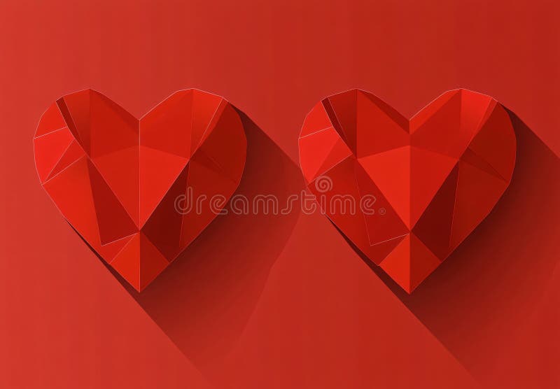 Two Red Geometric Low Poly Hearts Valentines Day High Quality Image ...