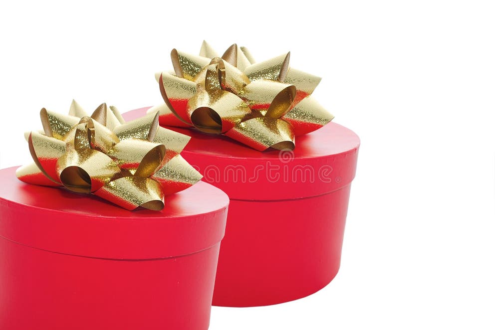 Two red gift boxes stock photo. Image of hanuka, round - 1305232