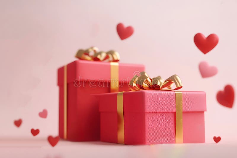 Two Red Gift Boxes with Gold Ribbons and Bows, Studio Still Life ...