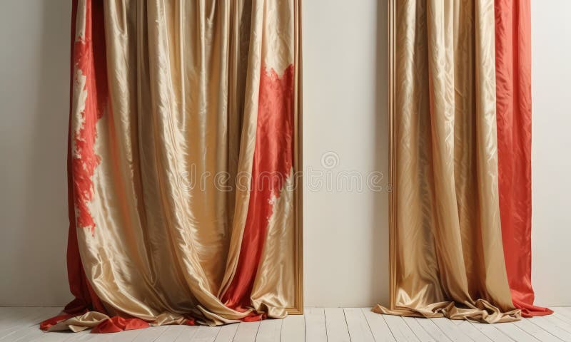 Two Red and Gold Curtains with White Wall Stock Illustration ...