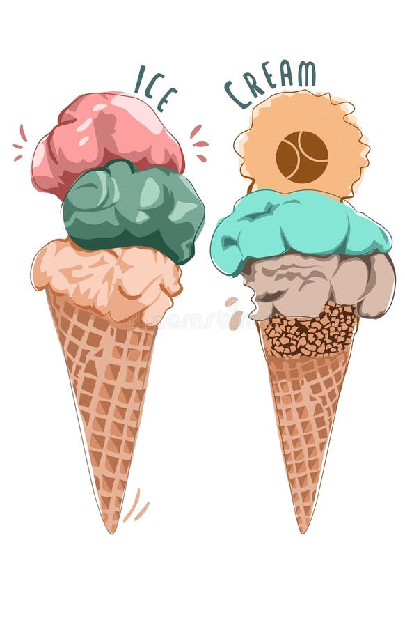 Two Red and Green Ice Cream Cones Stock Vector - Illustration of ...