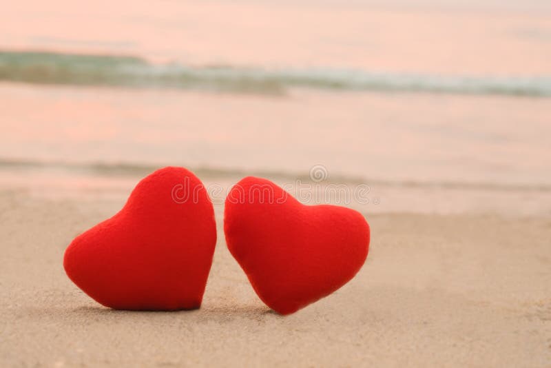 Two Red Heart on the Sand Beach Stock Photo - Image of heart ...