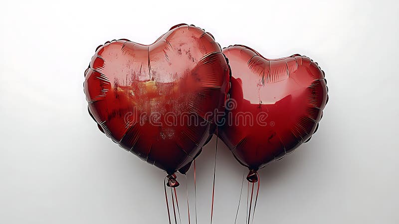 Two Red Heart Shaped Balloons Float Against White Background Stock ...