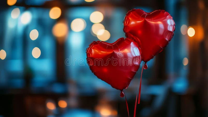 Two Red Heart Shaped Balloons Float Gently Stock Illustration ...
