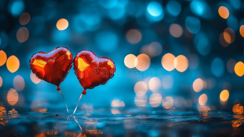 Two Red Heart Shaped Balloons Float Gently Stock Illustration ...