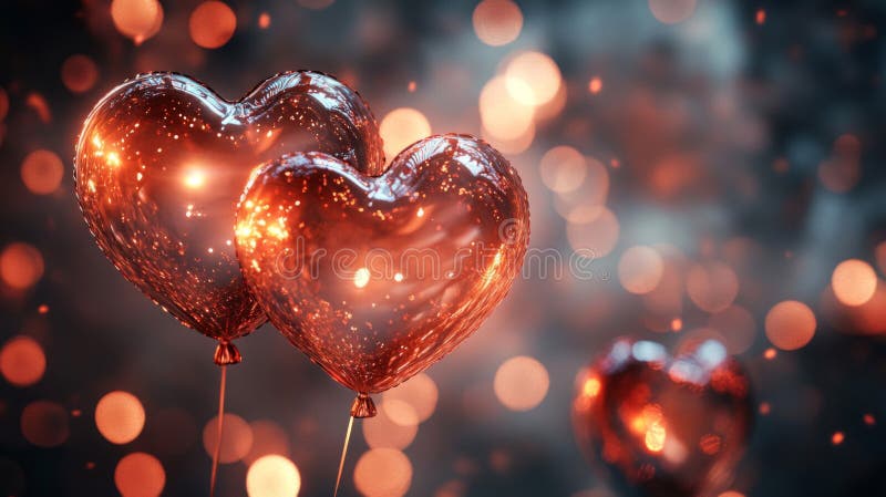 Two Red Heart Shaped Balloons Glowing Brightly Stock Illustration ...
