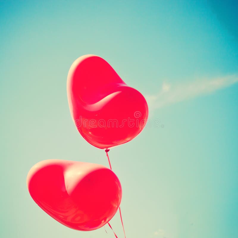 Two Red Heart-shaped Balloons Stock Image - Image of hipster, canvas ...