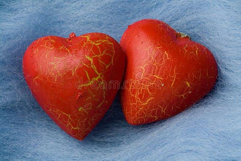 Two Red Heart Shapes on Sky Blue Wool Stock Image - Image of romantic ...