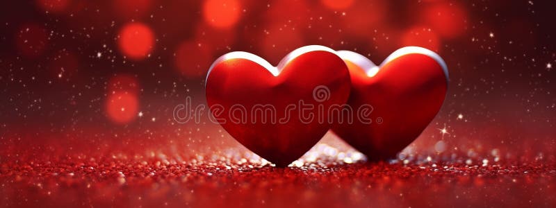 Two Red Heart in Twinkle Background Stock Illustration - Illustration ...
