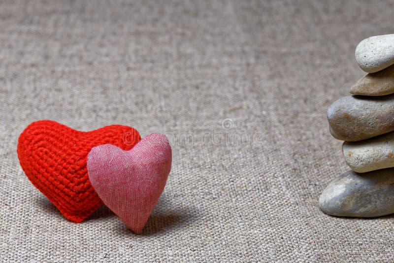 Two Red Hearts and Column of Stones Stock Image - Image of love ...