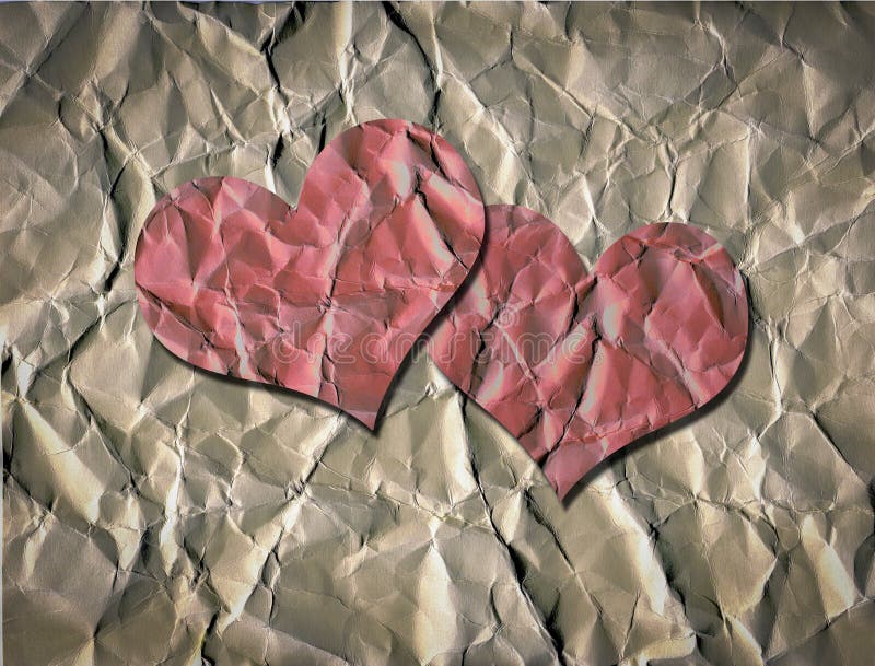 Two Red Hearts on Crumpled Brown Paper Stock Illustration ...