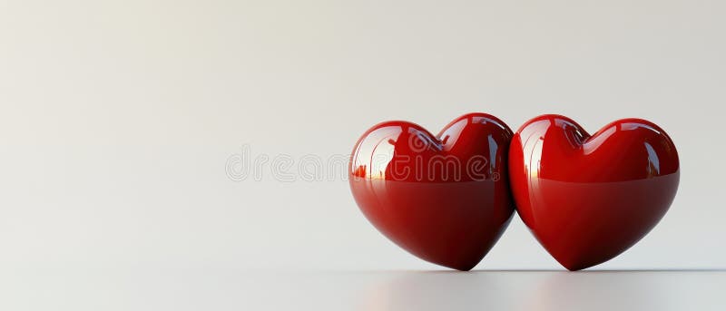 TWO GLOSSY RED HEARTS TOUCHING on WHITE BACKGROUND Stock Image - Image ...