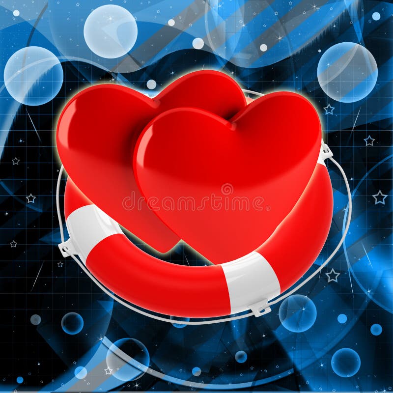 Two Red Hearts In Life Buoy Stock Illustration - Illustration of love ...
