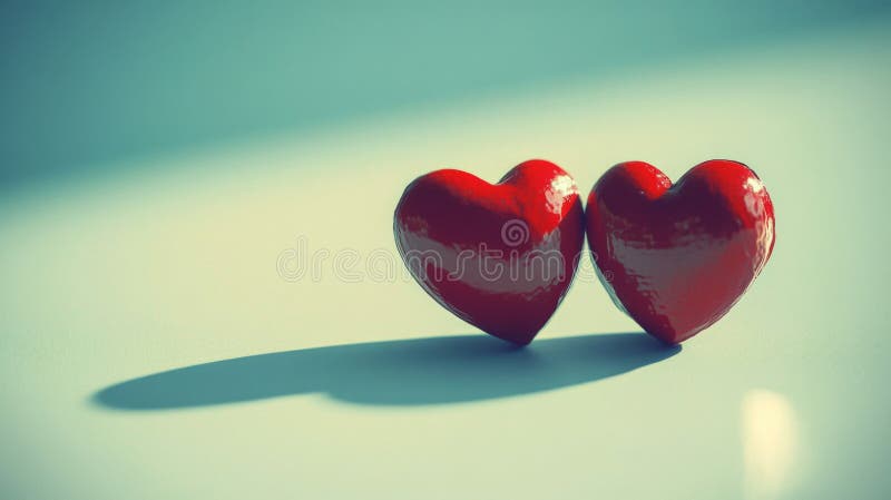 Two Red Hearts on Light Blue Background Stock Illustration ...