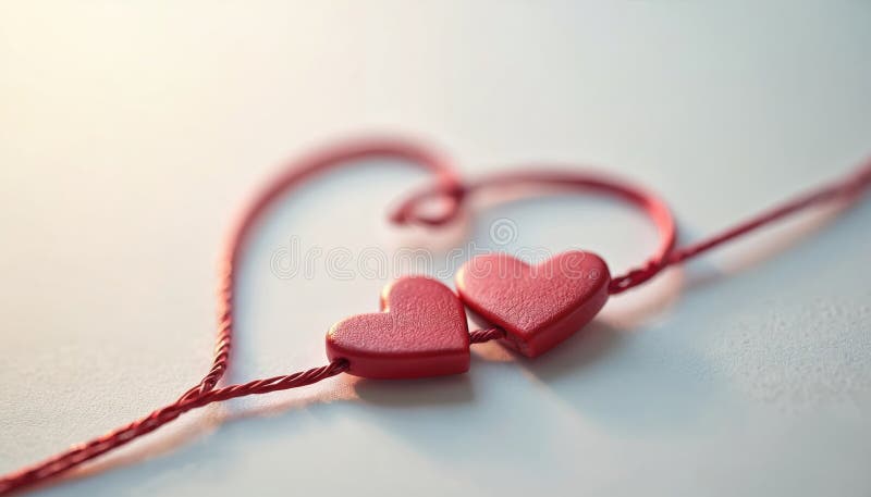 Two Red Hearts Linked by Thin Red String Form Unified Heart Shape ...