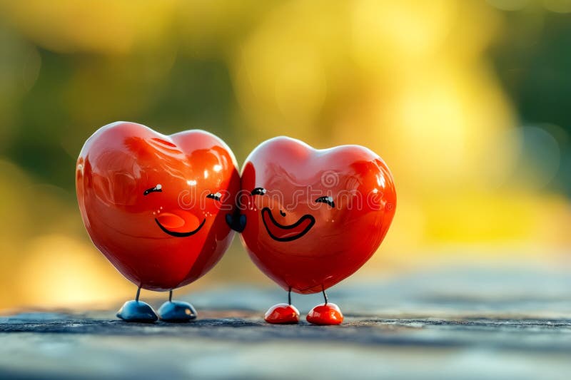 Two Red Hearts with Smiley Faces on Their Faces. Generative AI Stock ...