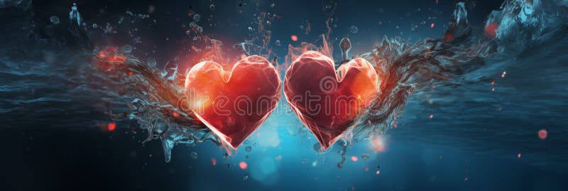 Two Red Hearts with Water Splash Effect Banner. Valentine S Day ...