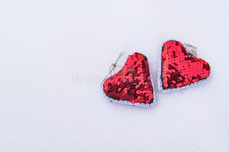 Two Red Hearts on the Winter Snow Stock Image - Image of hearts ...