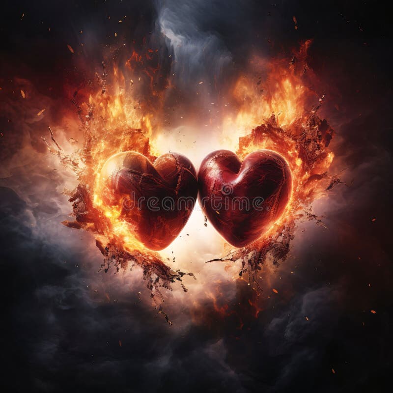 Two Red Hearts Wrapped in Flames of Fire. Heart As a Symbol of ...