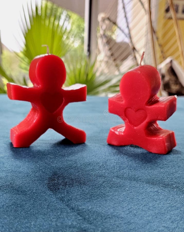 Two Red Human Silhouette Candle with a Big Heart in Its Center Stock ...