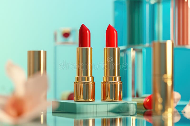 Two Red Lipsticks in a Gold Containers Stock Illustration ...