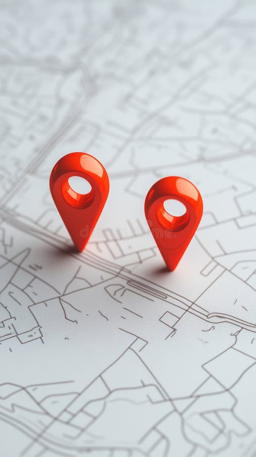 Two Red Location Pins Pointing Different Spots on Map for Navigation ...