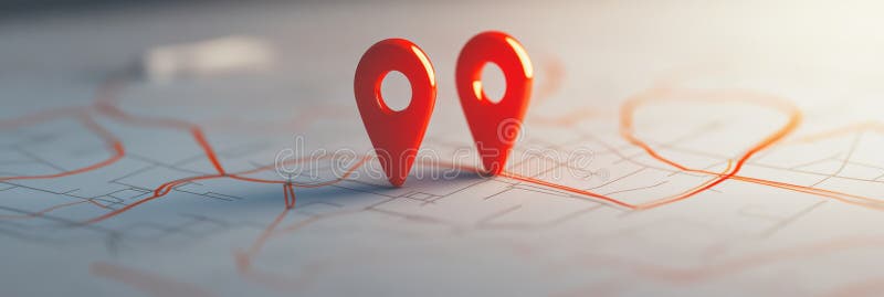 Two Red Location Pins Showing Position on Map for Navigation Stock ...