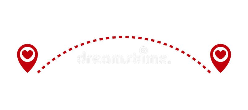 Two Red Markers with Hearts Inside, Connected by a Dashed Line. the ...
