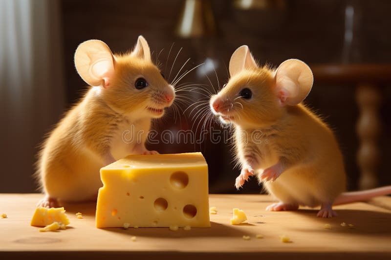 Two Red Mice are Eating a Piece of Cheese. Generated by Artificial ...
