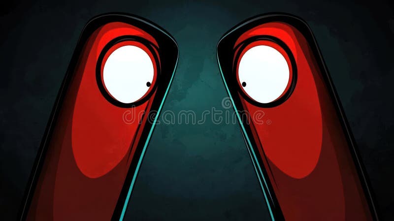Two Red Objects with Large White Eyes Facing Each Other Against a Dark ...