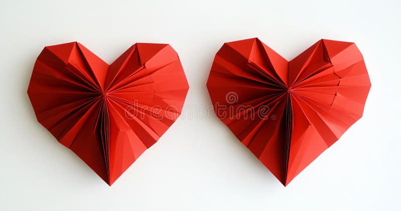 Two Red Origami Hearts Folded Paper Craft High Quality Image Stock ...