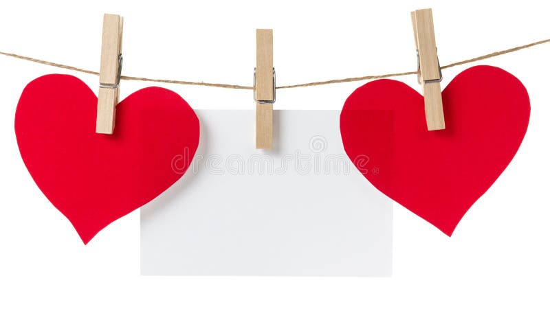 Two Red Paper Hearts and Card Hanging Stock Image - Image of love ...