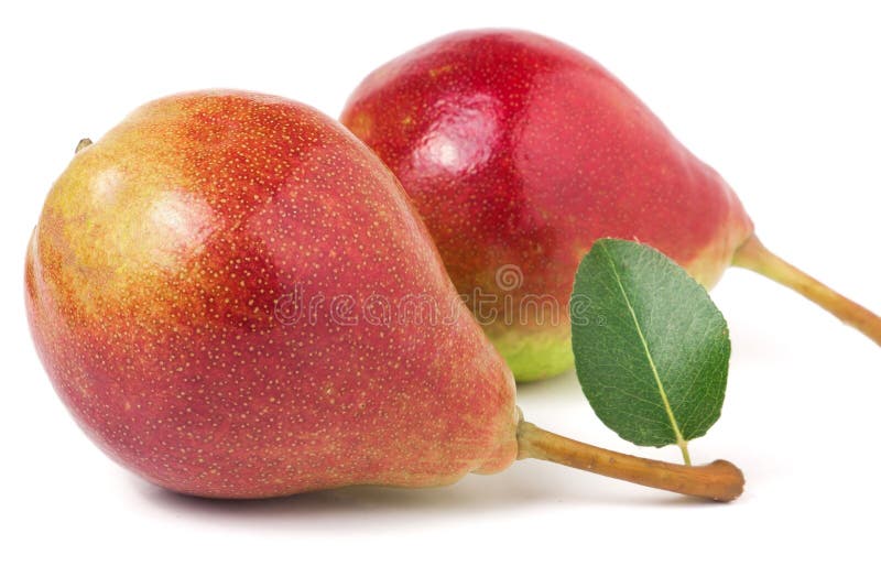 Two Red Pears with Leaf Isolated on White Background Stock Photo ...