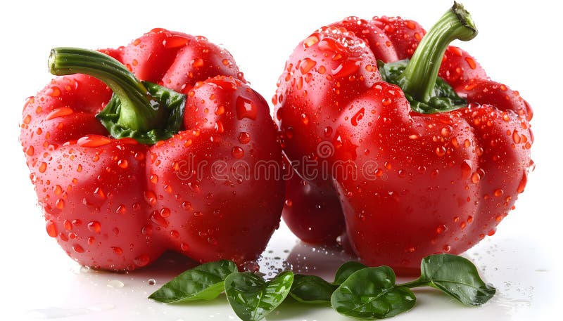 Two Red Peppers on a White Surface, Natural Produce with Plantbased ...