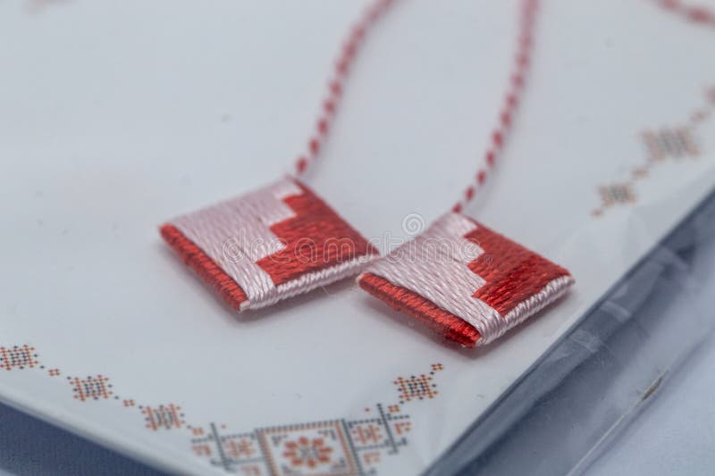 Two Red and Pink Embroidered Patches on String Stock Image - Image of ...