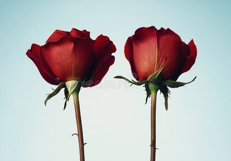 Two Red Roses Closeup Studio Shot Romantic Flowers High Quality Image ...