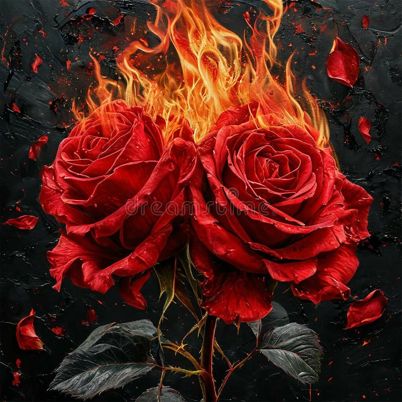 Roses on fire stock illustration. Illustration of bouquet - 354059353