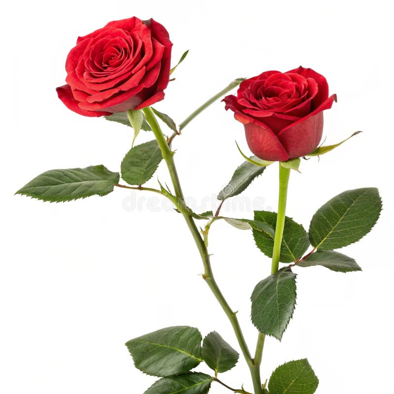 Two Red Roses on a Single Stem Stock Illustration - Illustration of ...