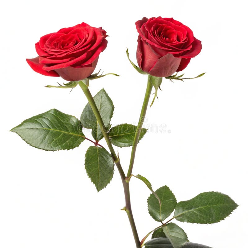 Two Red Roses on a Single Stem Stock Illustration - Illustration of ...