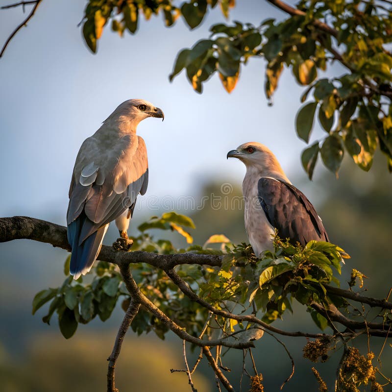 Two Red Shouldered Hawks Perched on a Tree Branch. Stock Photo - Image ...