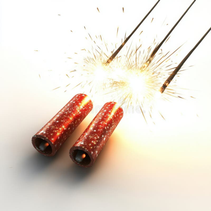 Two Red Sparklers are Lit and are on a White Background Stock ...